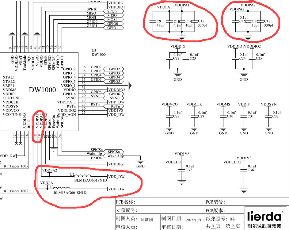 DW1000 IC PCB Schematic Layout - VDDPA1 & VDDPA2 - Ultra-Wideband ...