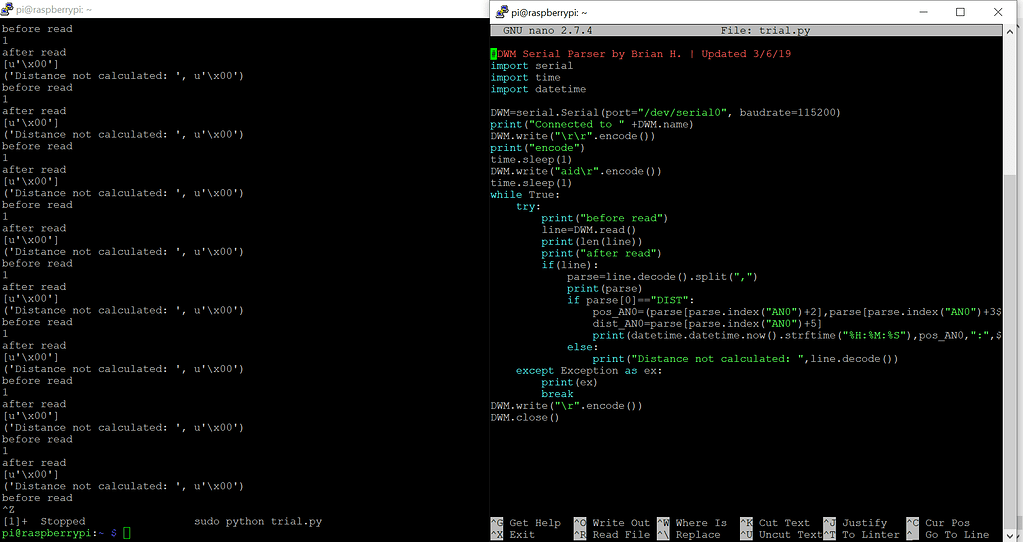 Entering shell mode, receiving 0x00 for any command that passes through ...
