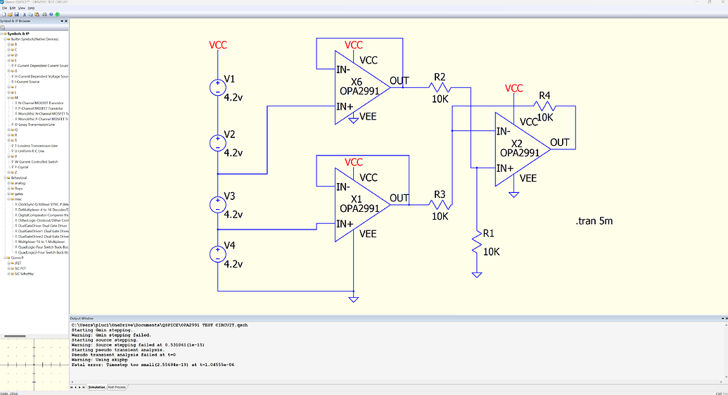 Source Stepping Failed - OPA2991 Sim - QSPICE - Qorvo Tech Forum