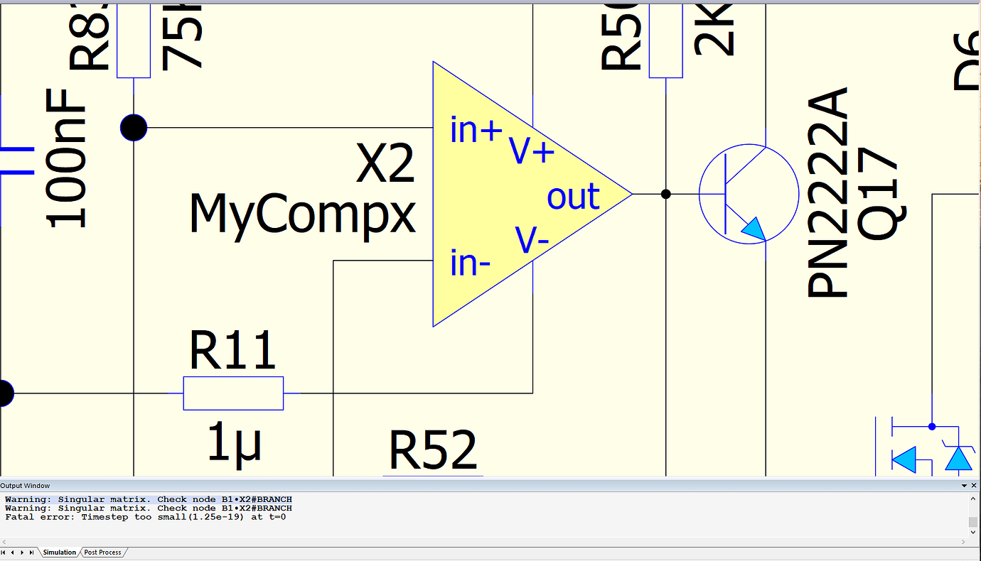 Persistent Bug - Warning: Singular matrix. Check node B - QSPICE - Qorvo Tech Forum