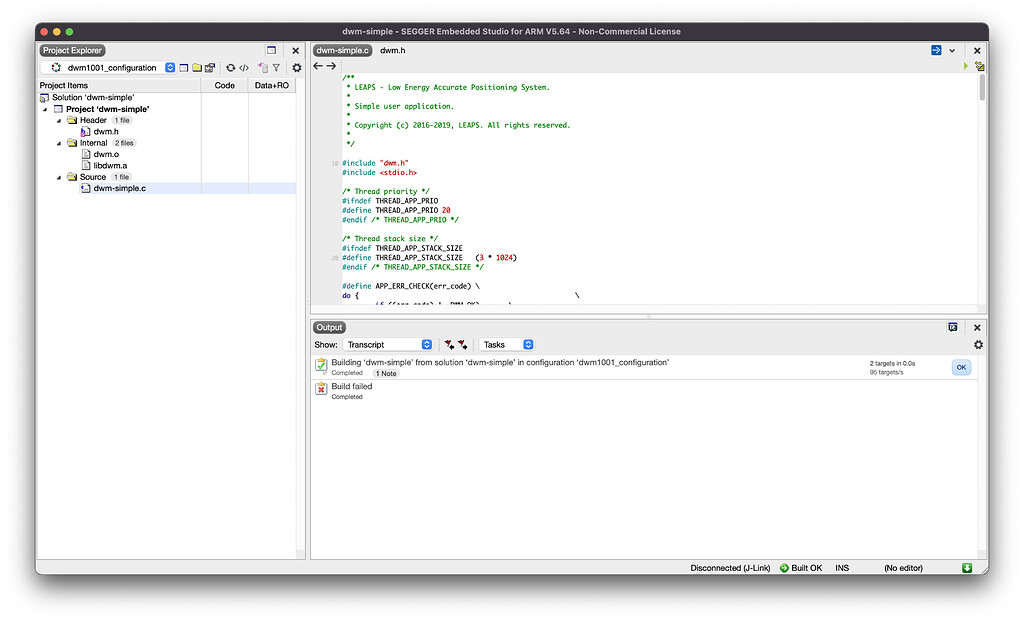 DWM1001-DEV - Can't build example - Ultra-Wideband - Qorvo Tech Forum