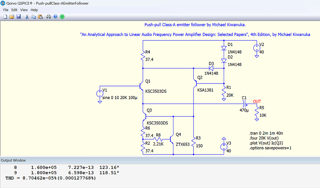 QSPICE Forum Schematic Capture Push-Pull Class A Emitter Follower ...
